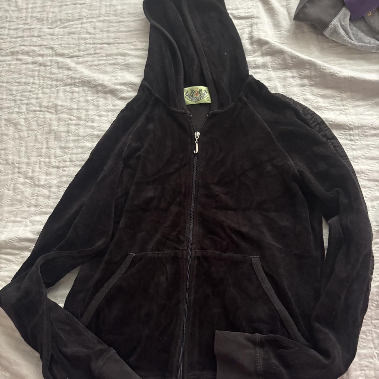 Vintage Black velour Juicy Couture zip-up hoodie... | Depop