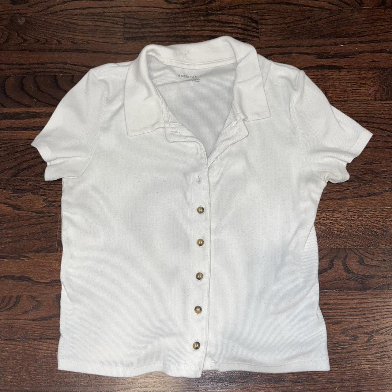 American Eagle White Button-Up Polo T-Shirt ☆ A... - Depop