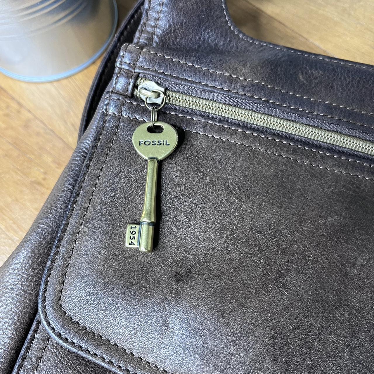Vintage genuine leather Fossil messenger bag with... - Depop