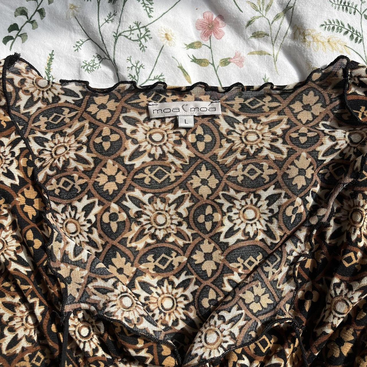 boho mesh top earth toned mesh top with tie front,... - Depop