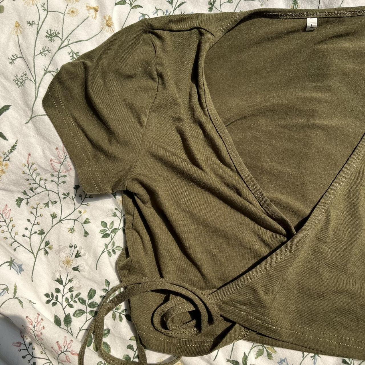 shein earth tones wrap top green shein wrap top! v... - Depop