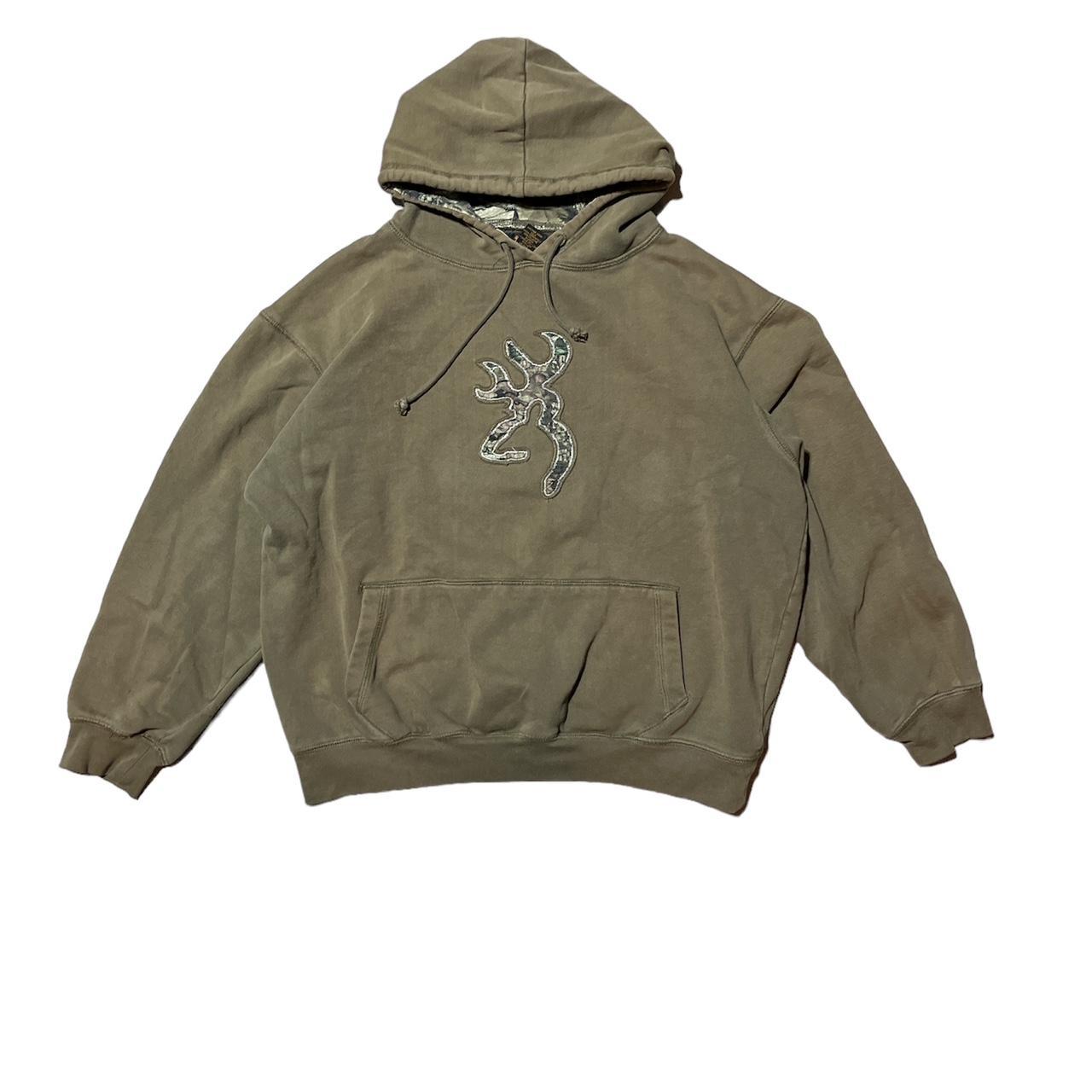 -Browning army green hoodie with a camo Realtree... - Depop