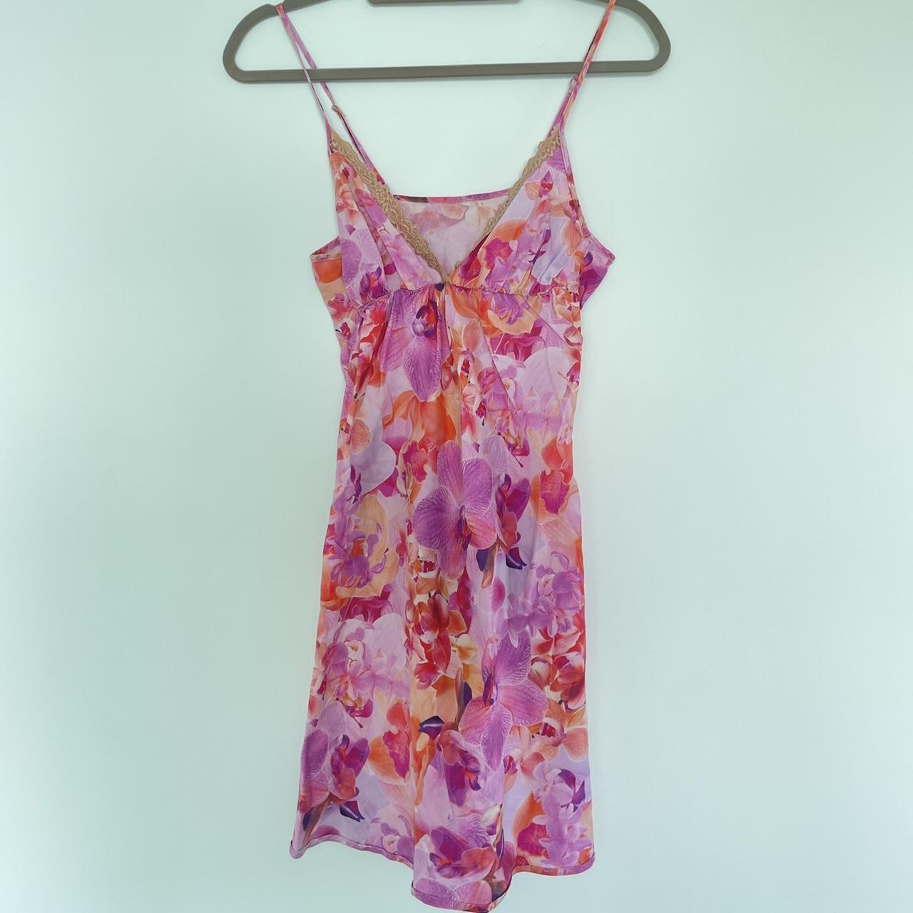 Pink floral slip dress Not sure of the brand as... - Depop