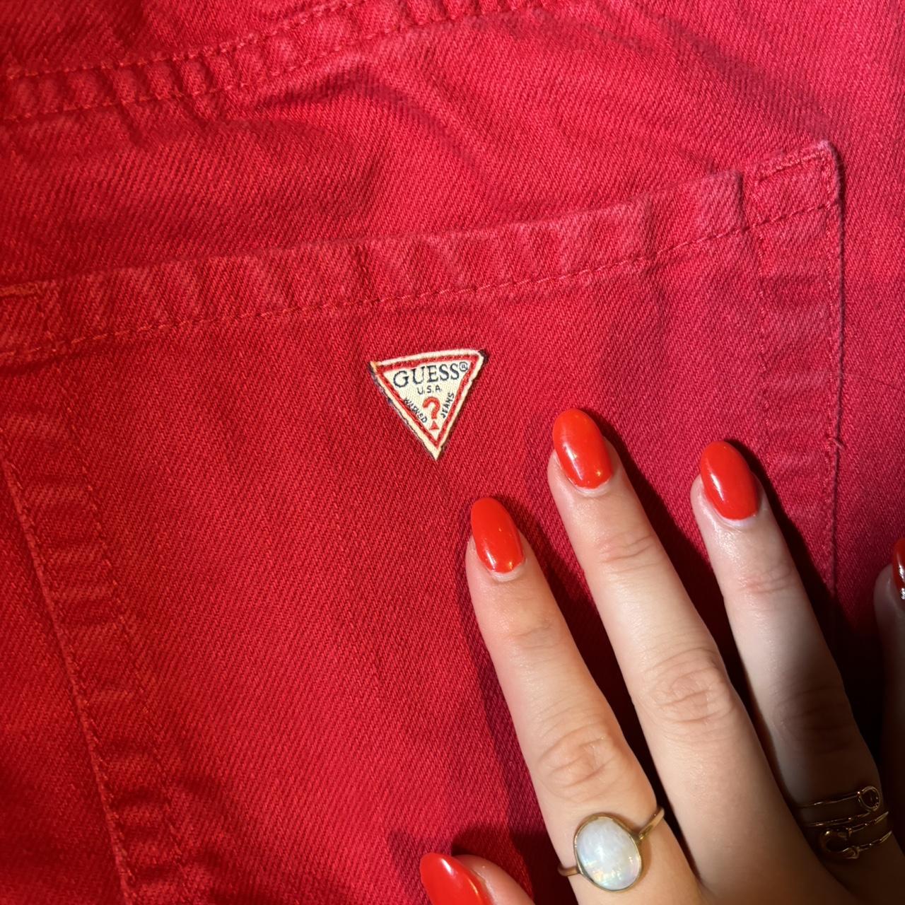 GUESS RED DENIM SHORTS - these are such cute red... - Depop