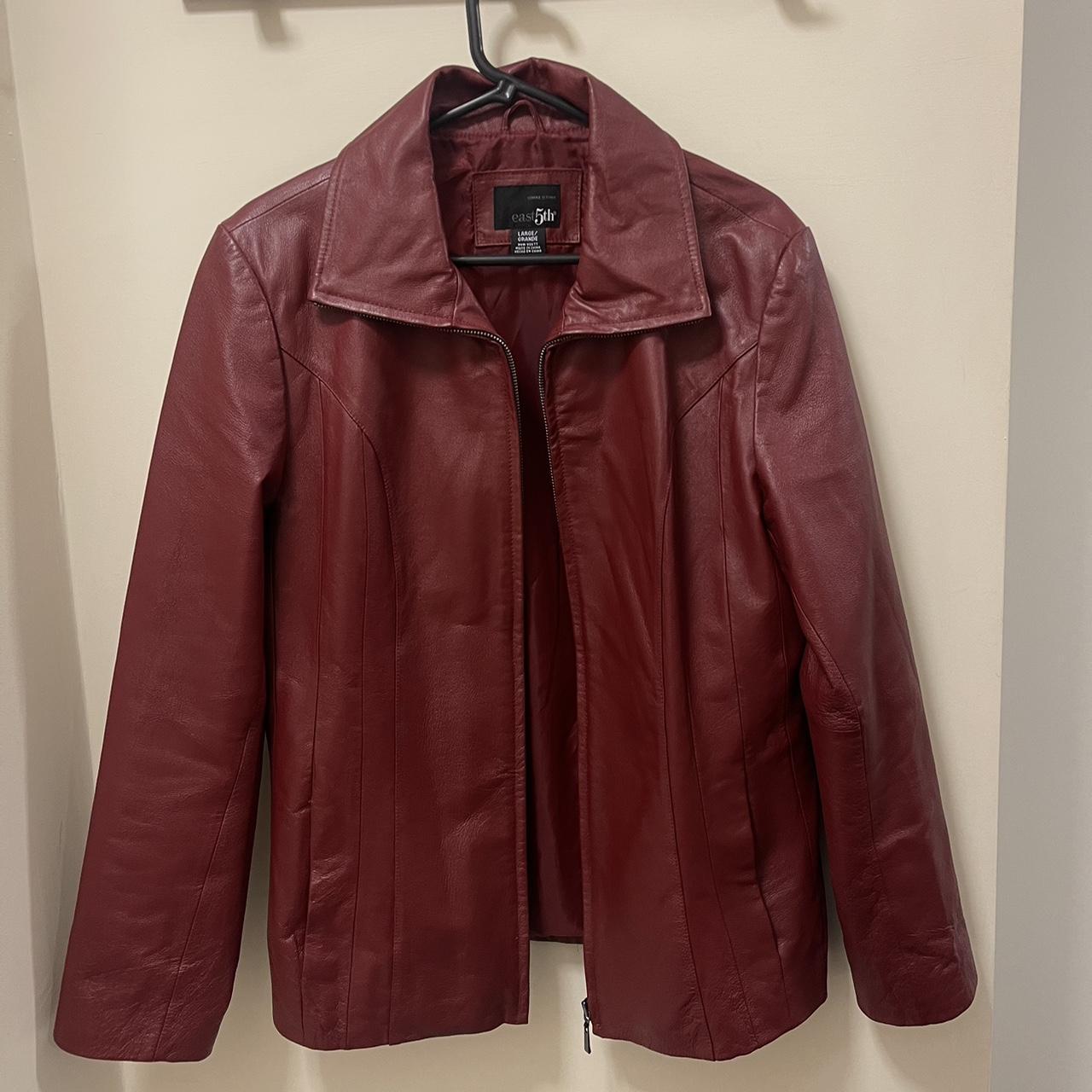 red leather zip up jacket fits size 10/12 please... - Depop
