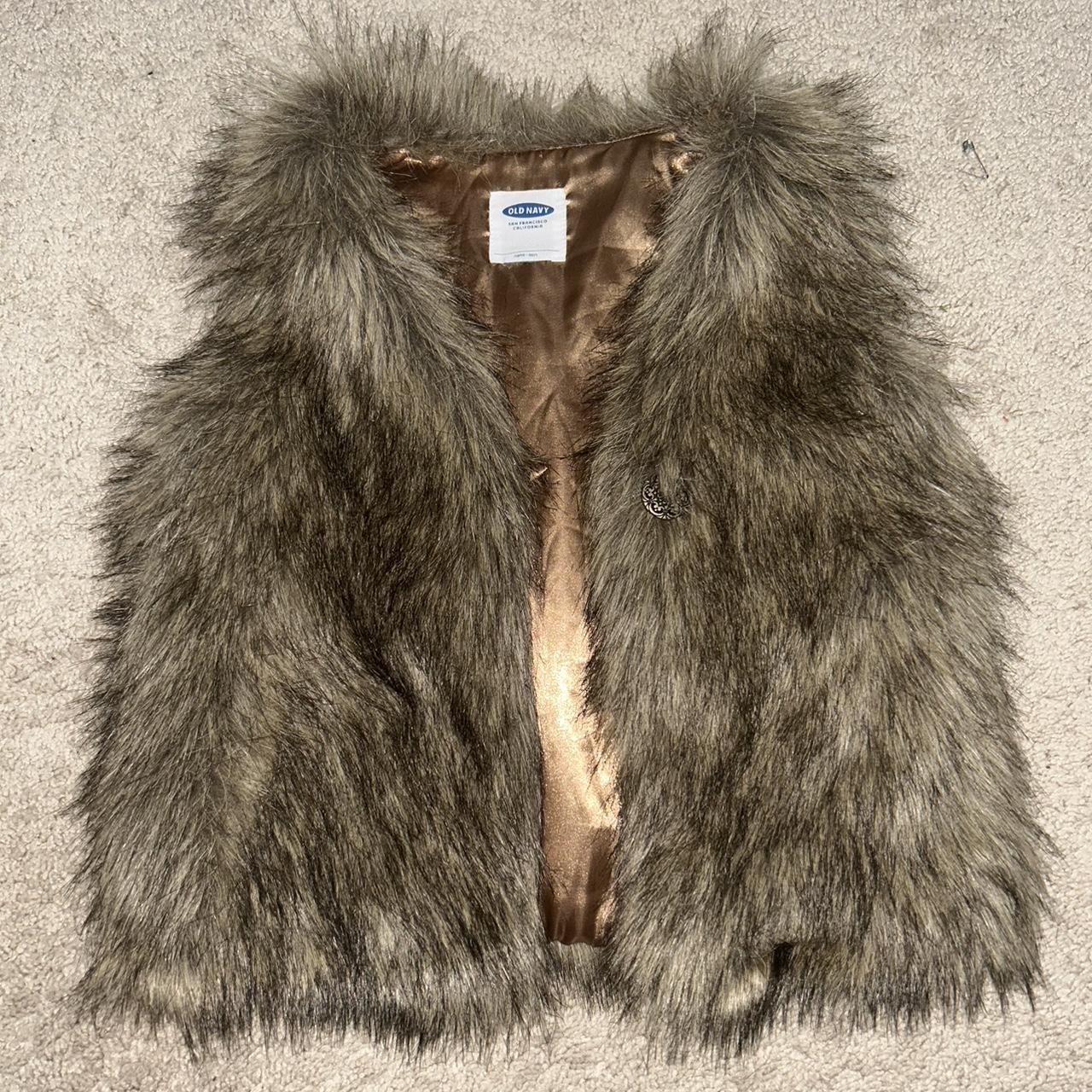 cropped fur coat / vest with satin... - Depop