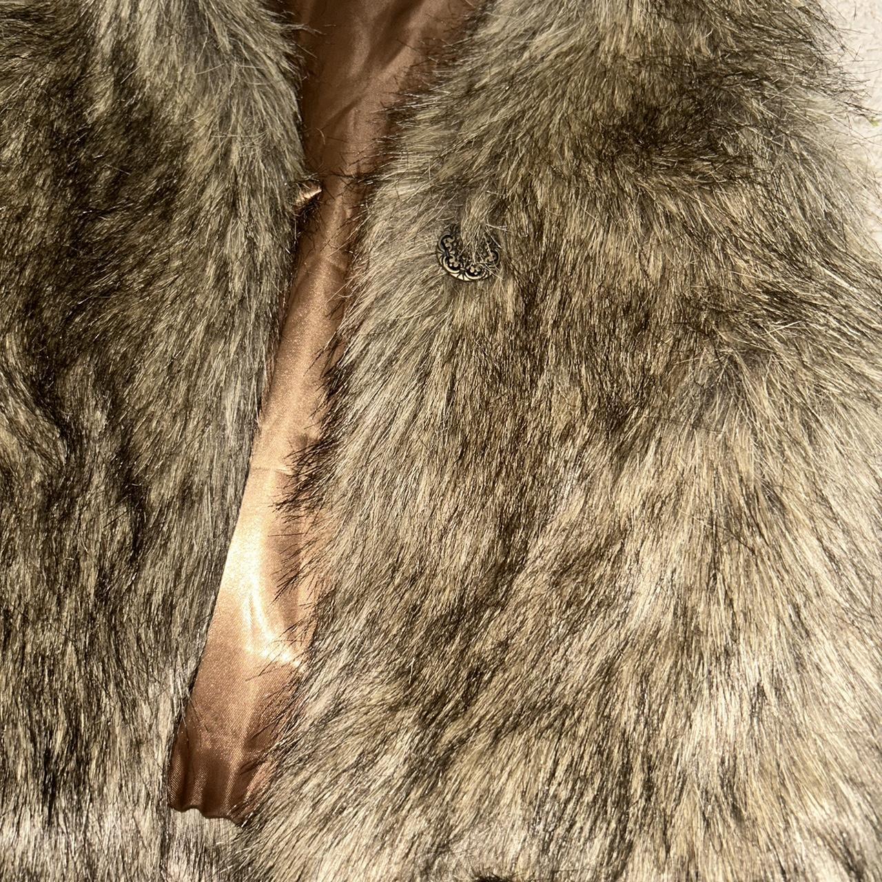 cropped fur coat / vest with satin... - Depop