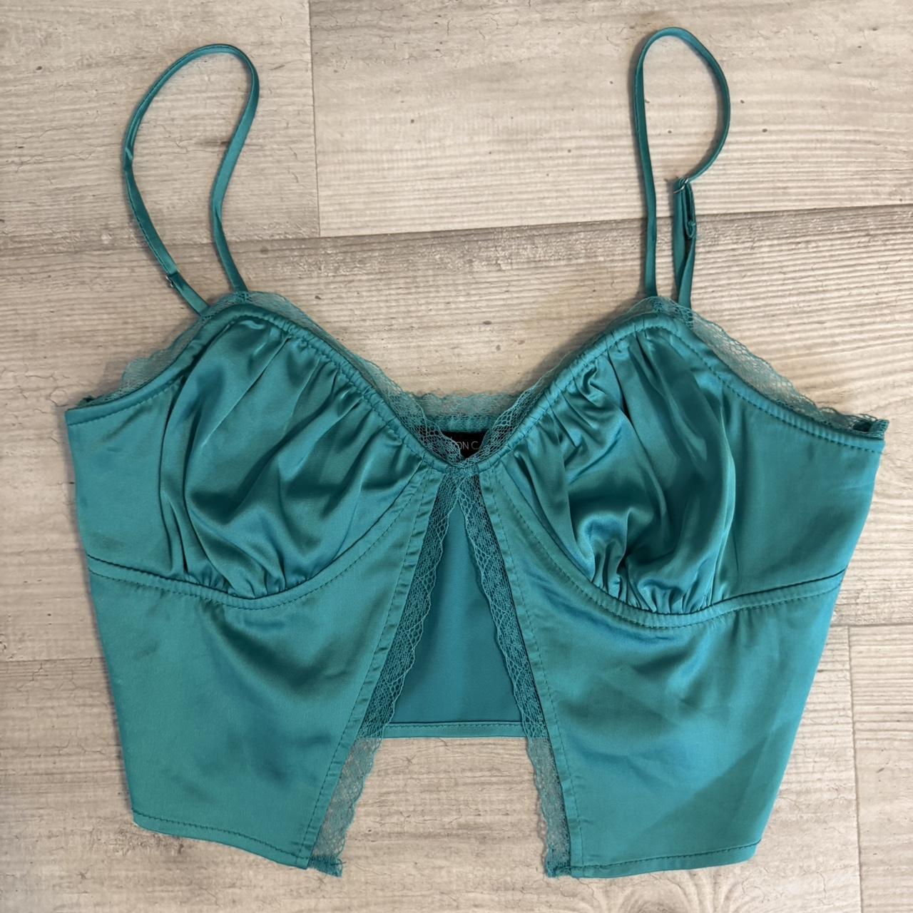 Cotton Candy LA green open split crop top only worn... - Depop