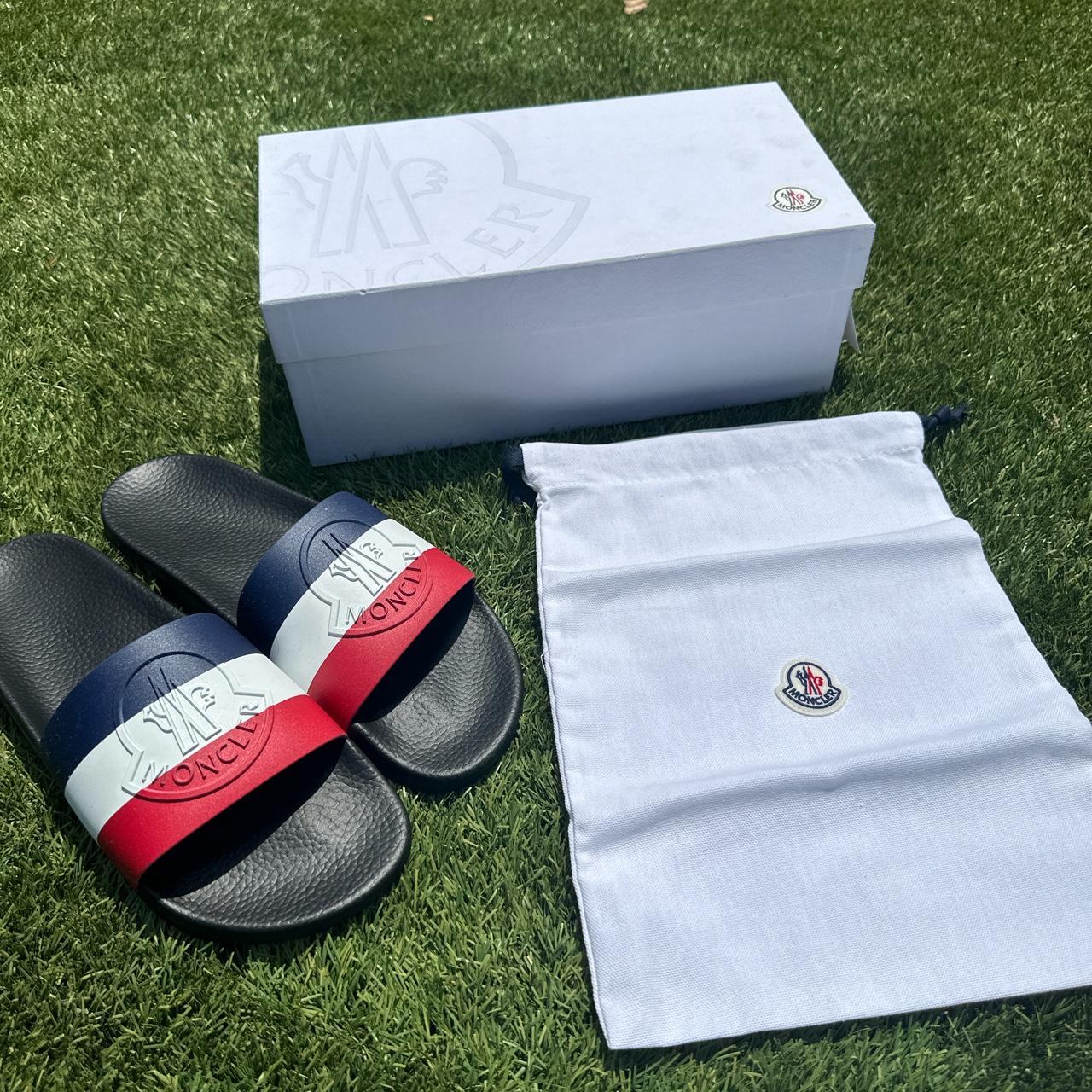 Brand New Moncler Slides Size 44, $200 Comes with... - Depop