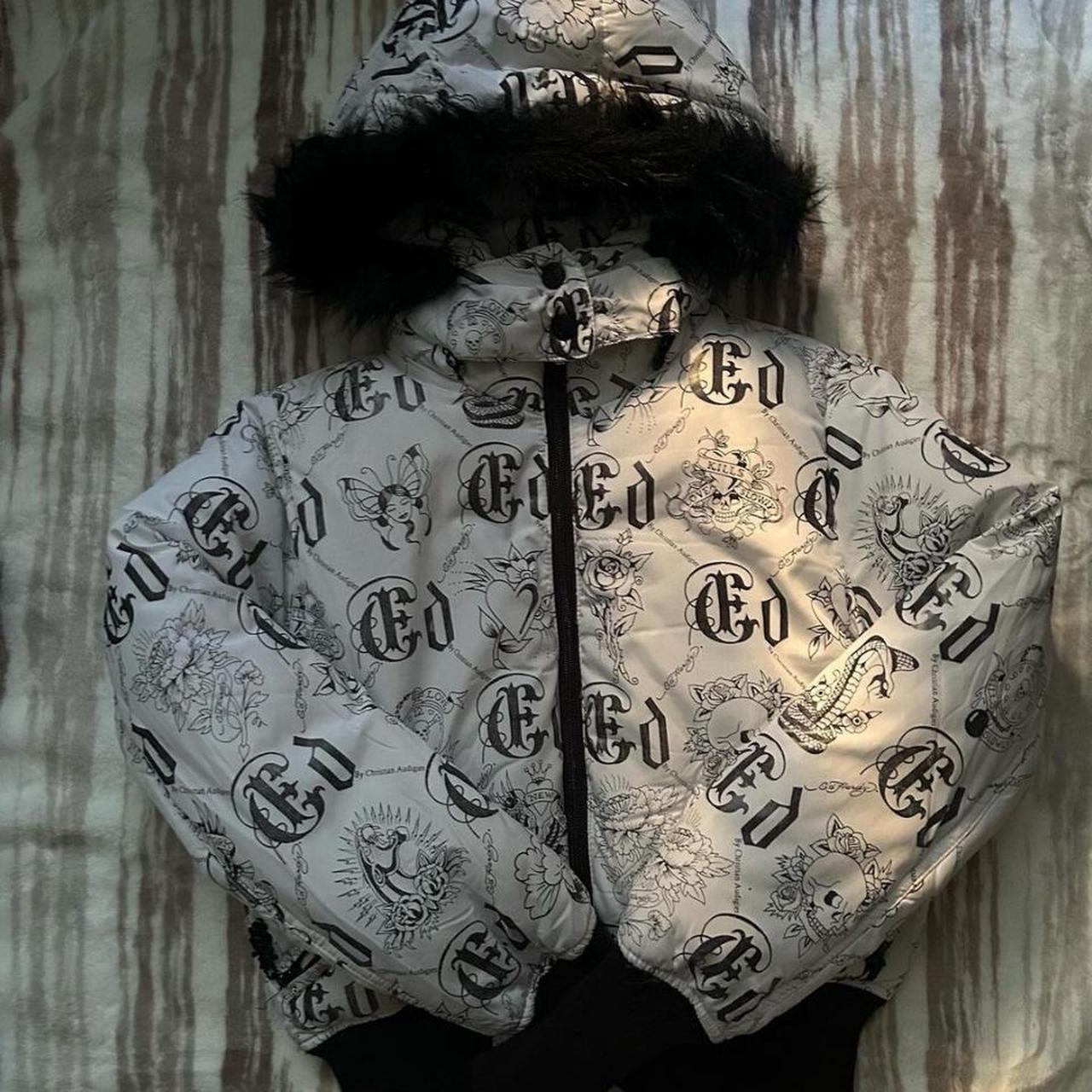 2000s faux fur ed hardy puffer jacket Only worn once... | Depop