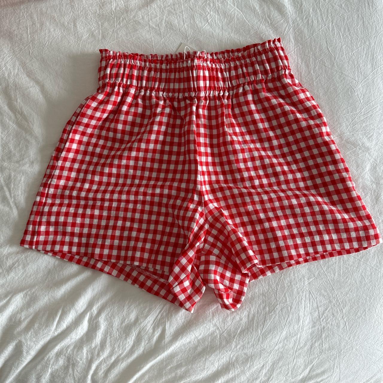 Red high waisted gingham shorts ️ Size medium, fits... - Depop