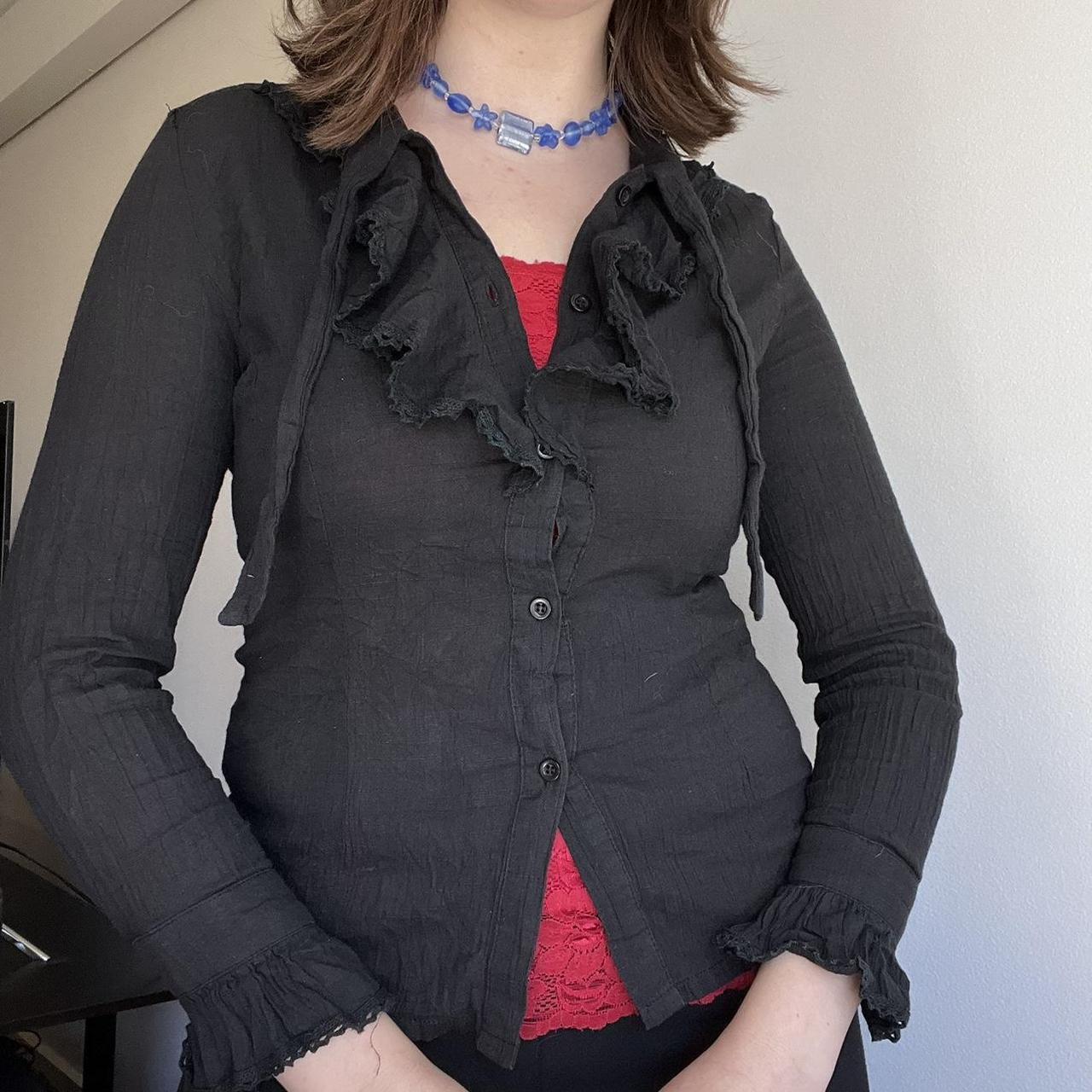 Vintage ruffled goth / whimsygoth blouse with lace... - Depop