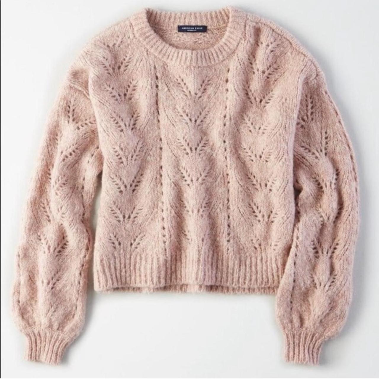 American Eagle Pink Crew Neck Cropped Sweater. Super... - Depop