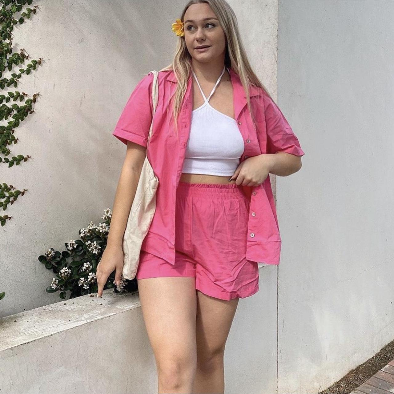 matching pink set! Shorts and button down included,... - Depop