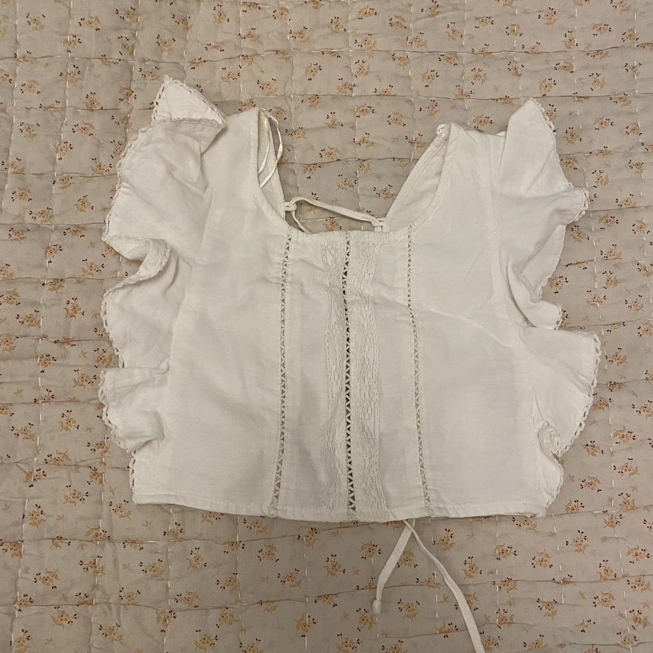 Cute white Zara ruffle crop top with lace up... - Depop