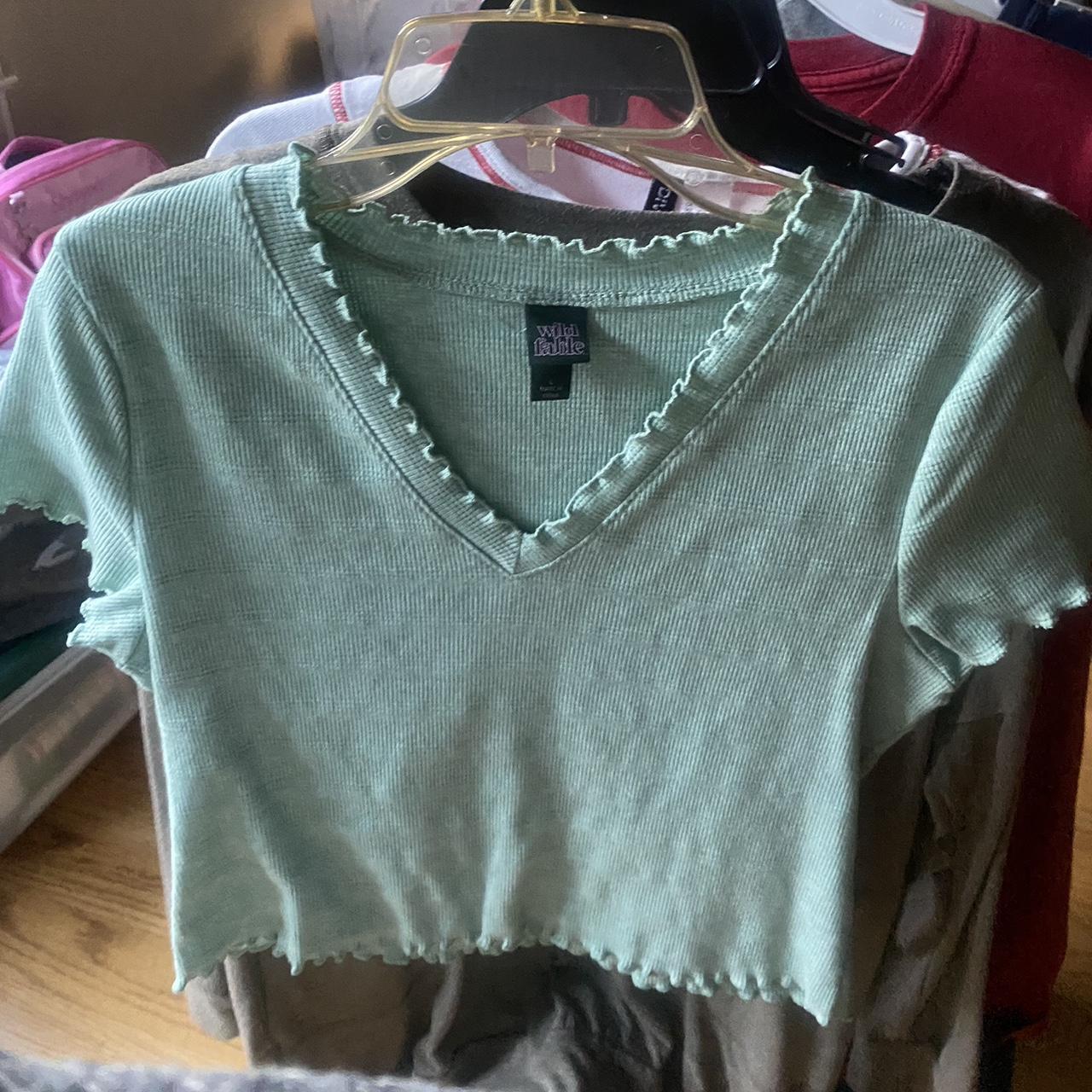 cute light green wild fable ruffled top fits a size... - Depop