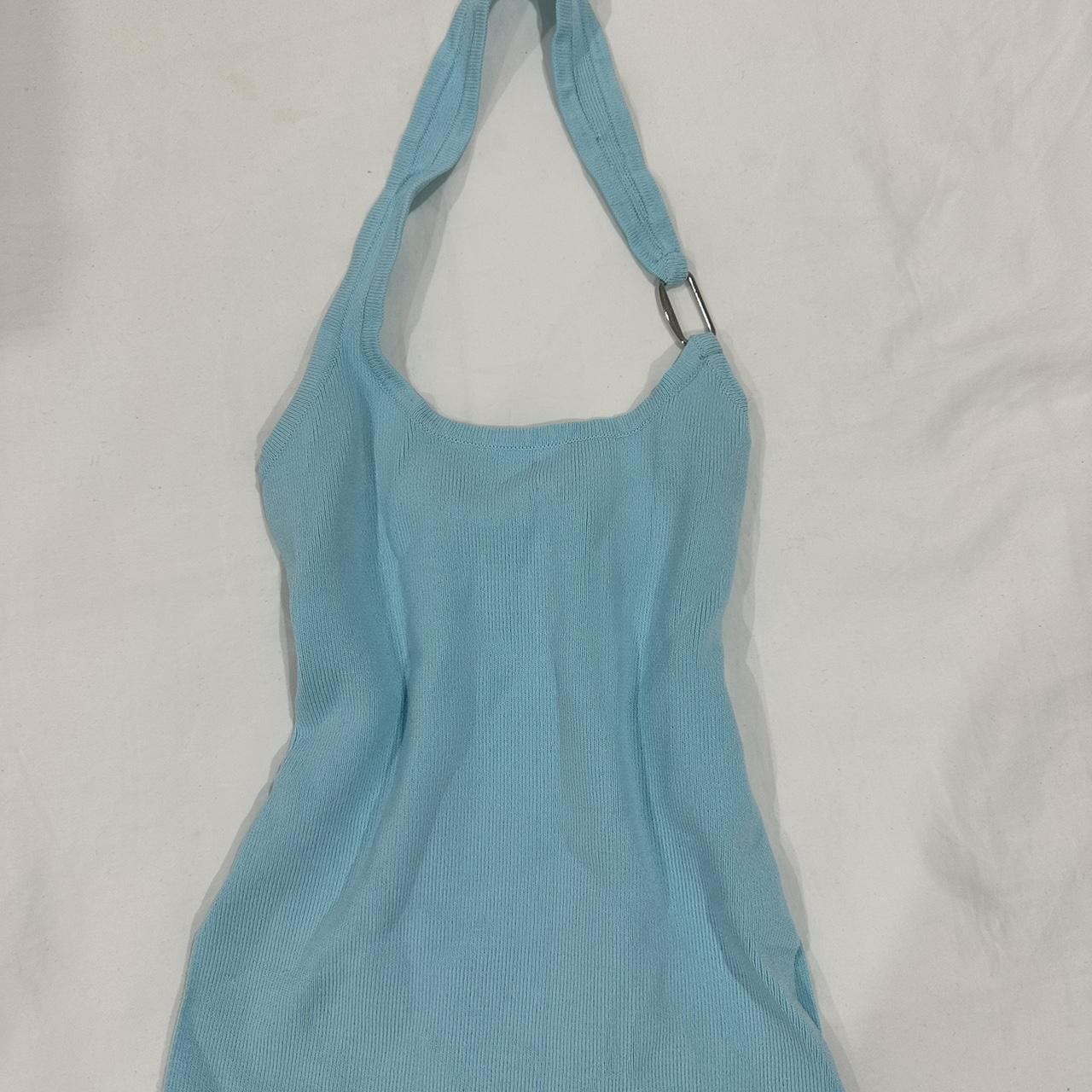 GLASSONS aqua blue top with silver buckle detail.... - Depop