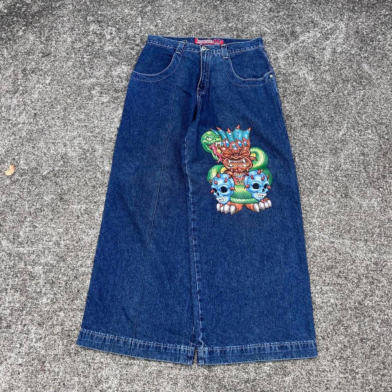 Vintage 90’s / Y2K JNCO Jeans Tiki Snake Measures... - Depop