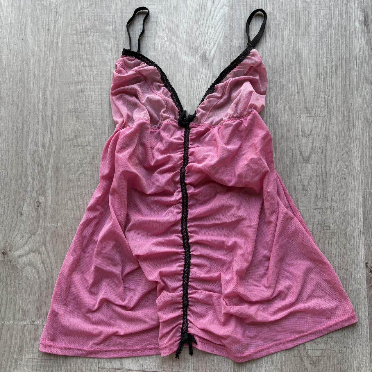y2k h&m black and pink bow detail ruched sheer... | Depop