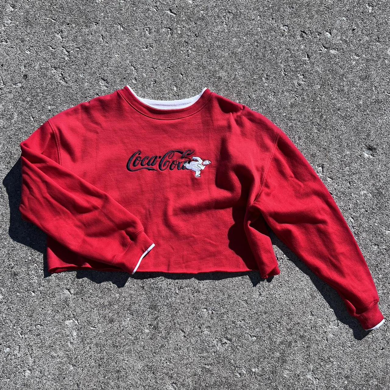 Coca-Cola Women's Red and White Sweatshirt | Depop