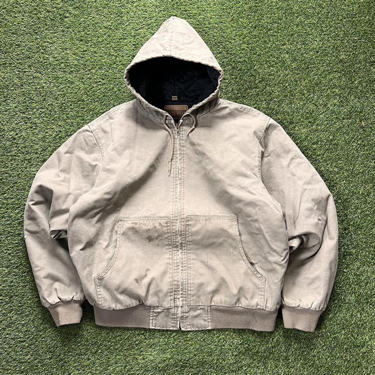 vintage taupe work jacket! size xl, (27.5’ by... | Depop