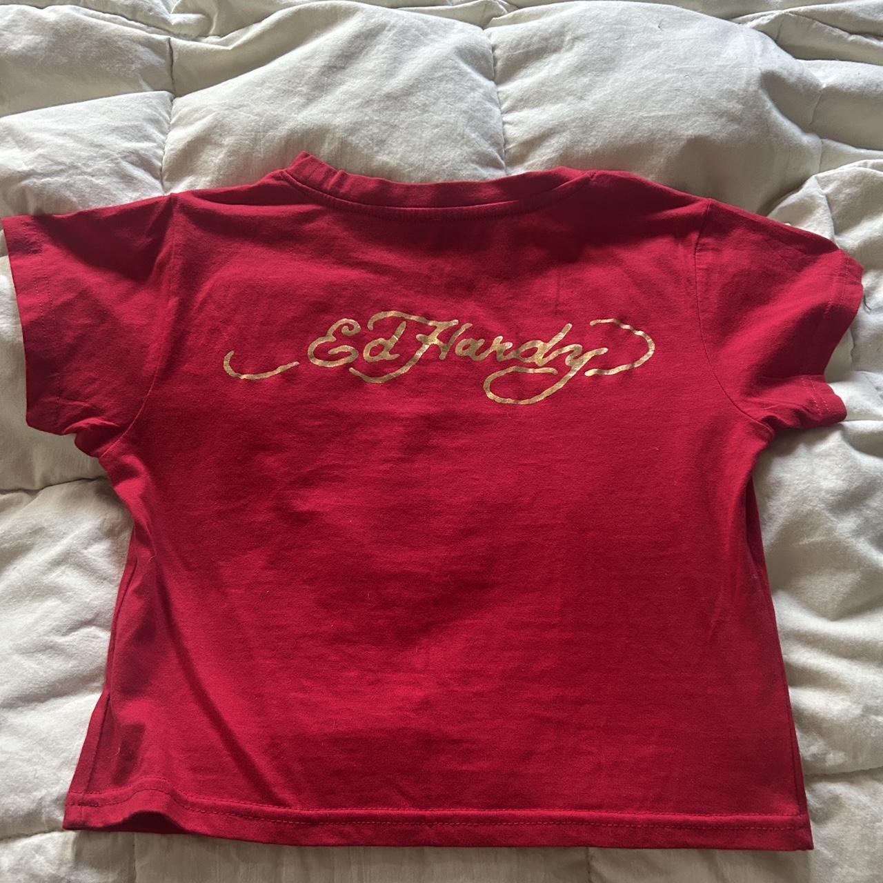 Ed Hardy red and gold baby tee PLEASE message... | Depop