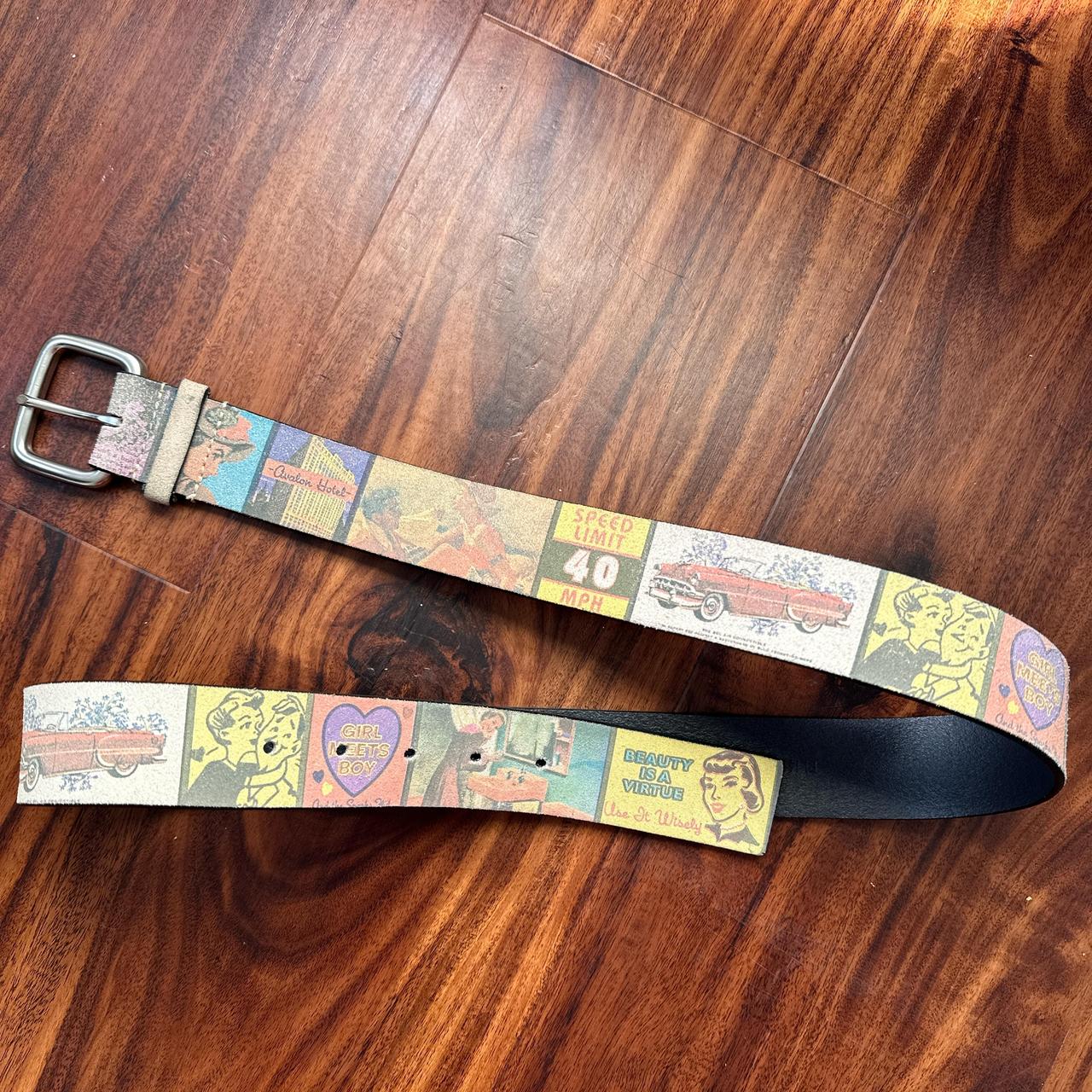 funky pastel patterned 50’s ish leather belt - Depop