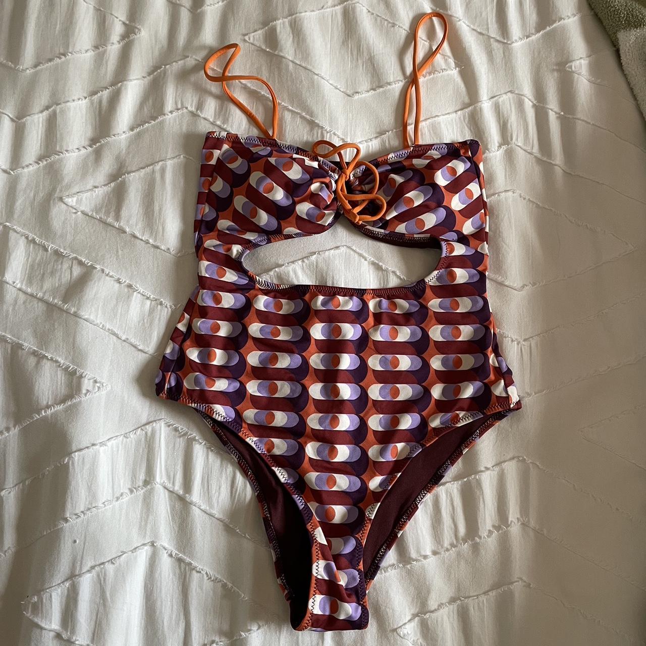 Zara Women's Orange and Burgundy Swimsuit-one-piece | Depop