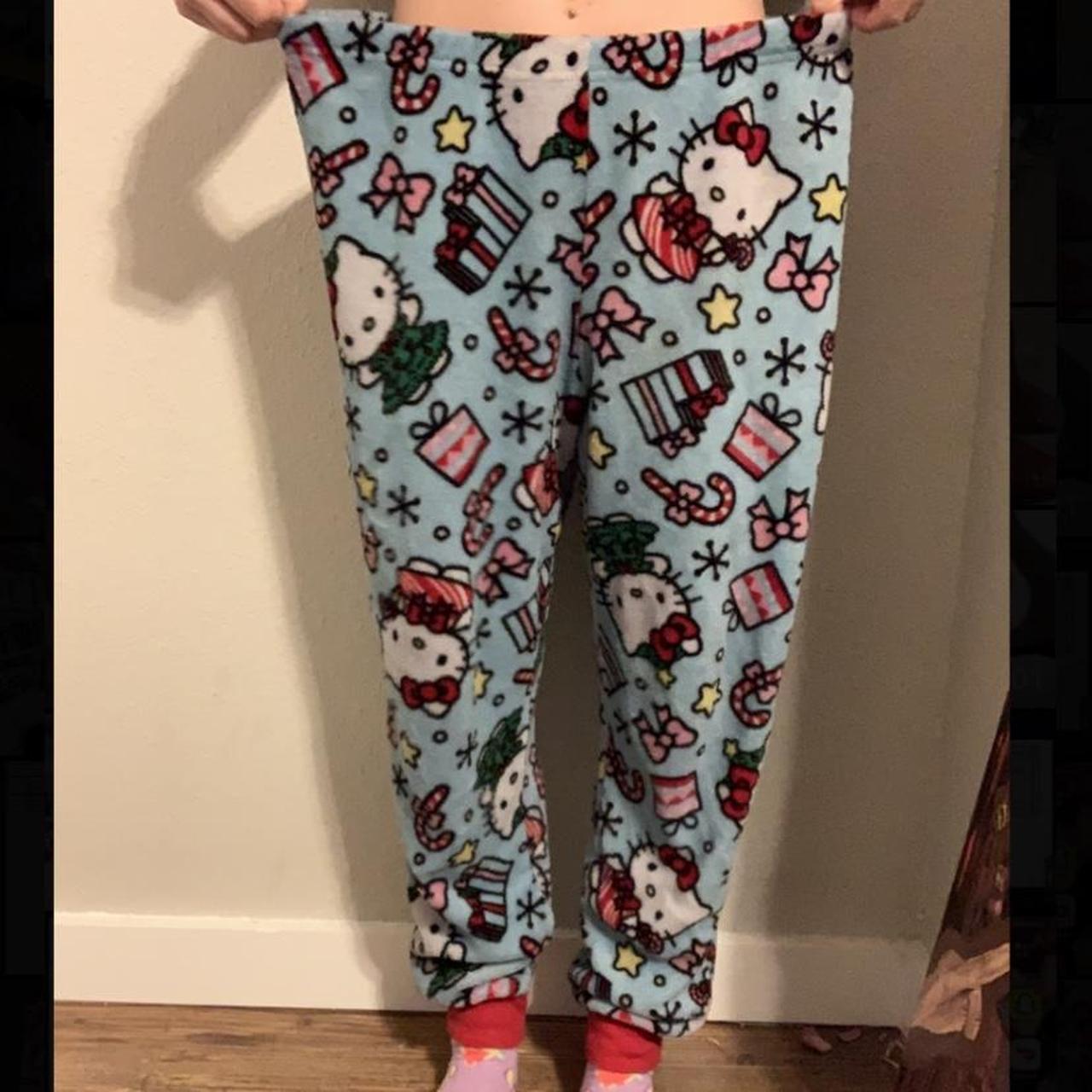 Hello Kitty Women's Blue and Pink Trousers | Depop