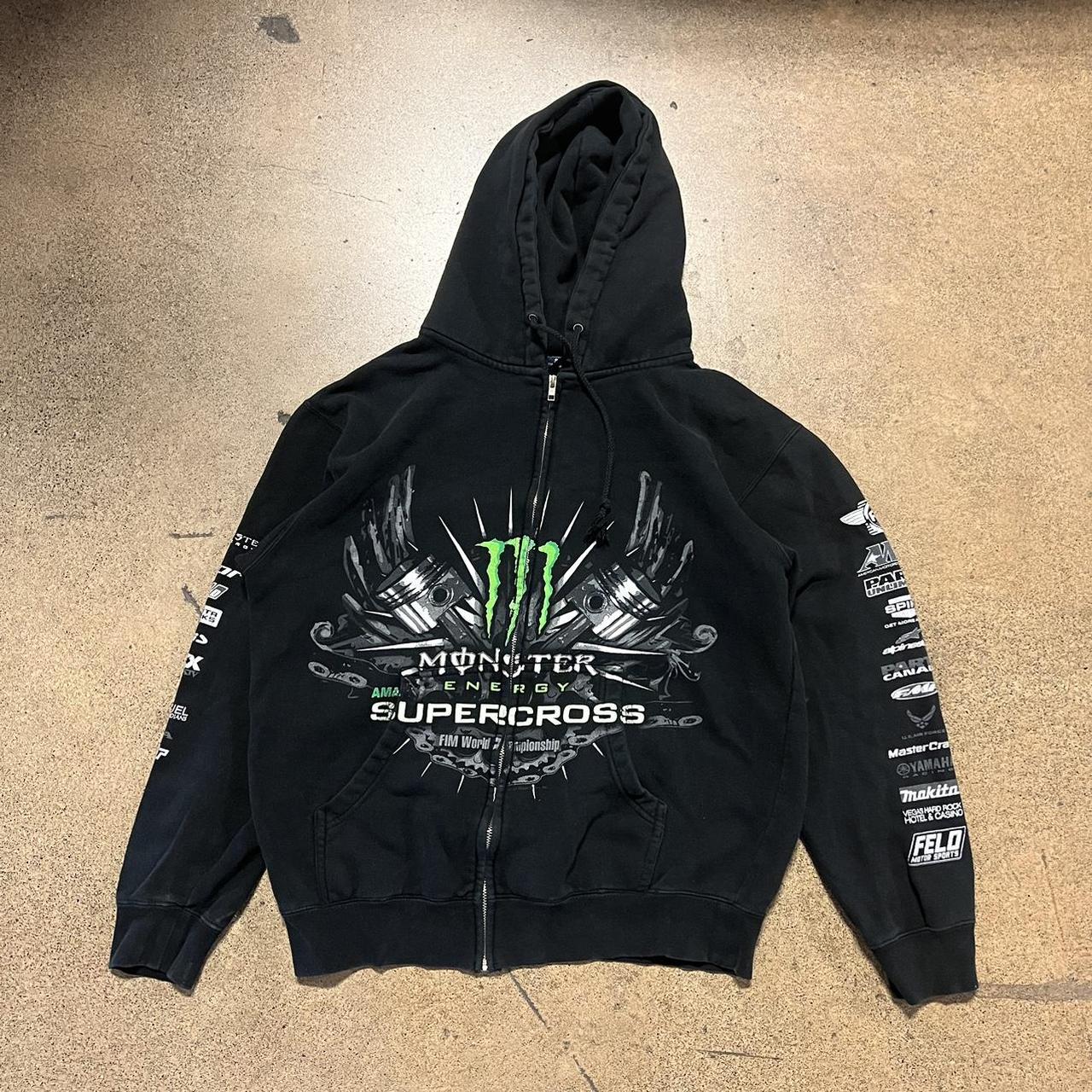 Y2K Monster Zip Up Hoodie Sweatshirt Black Size... - Depop