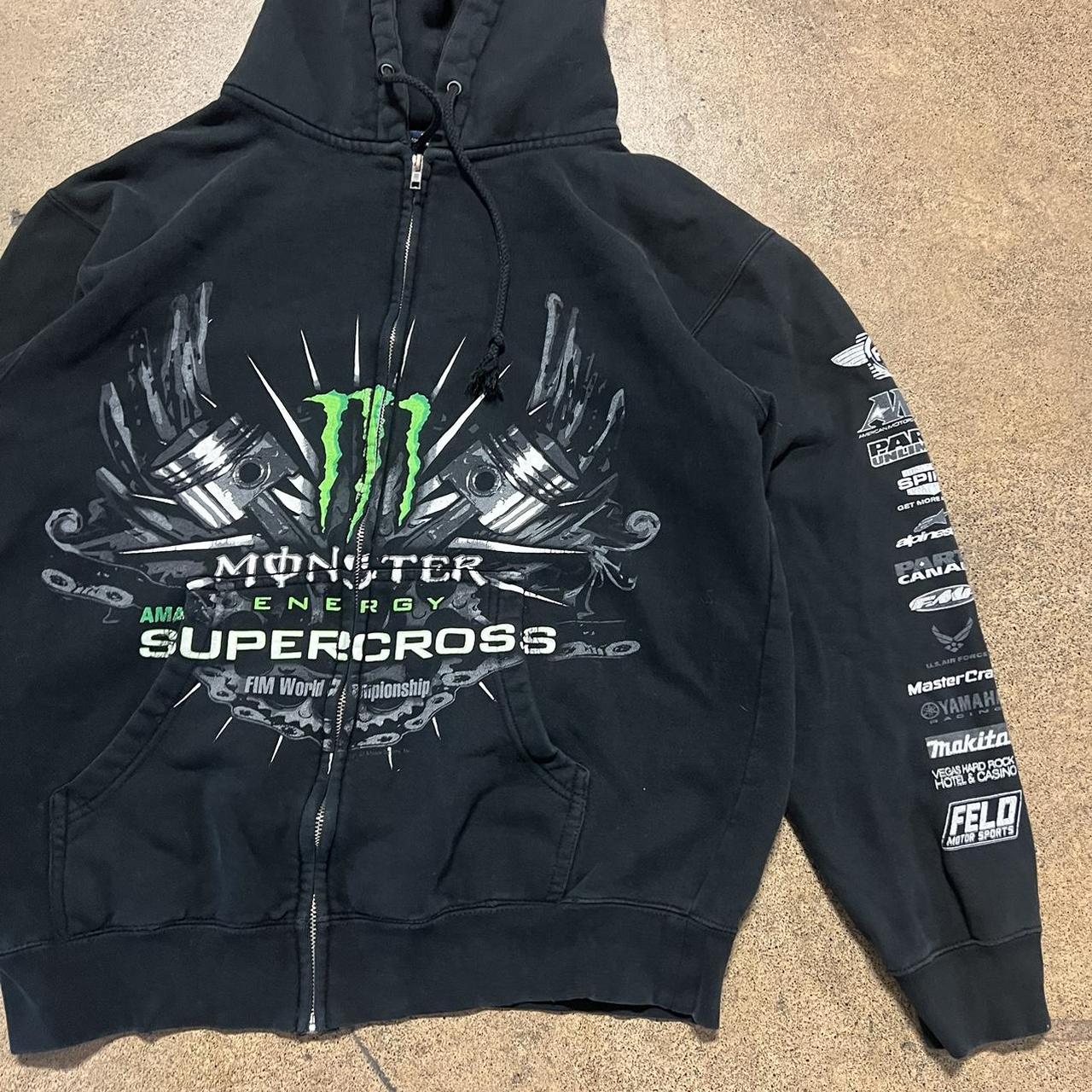 Y2K Monster Zip Up Hoodie Sweatshirt Black Size... - Depop