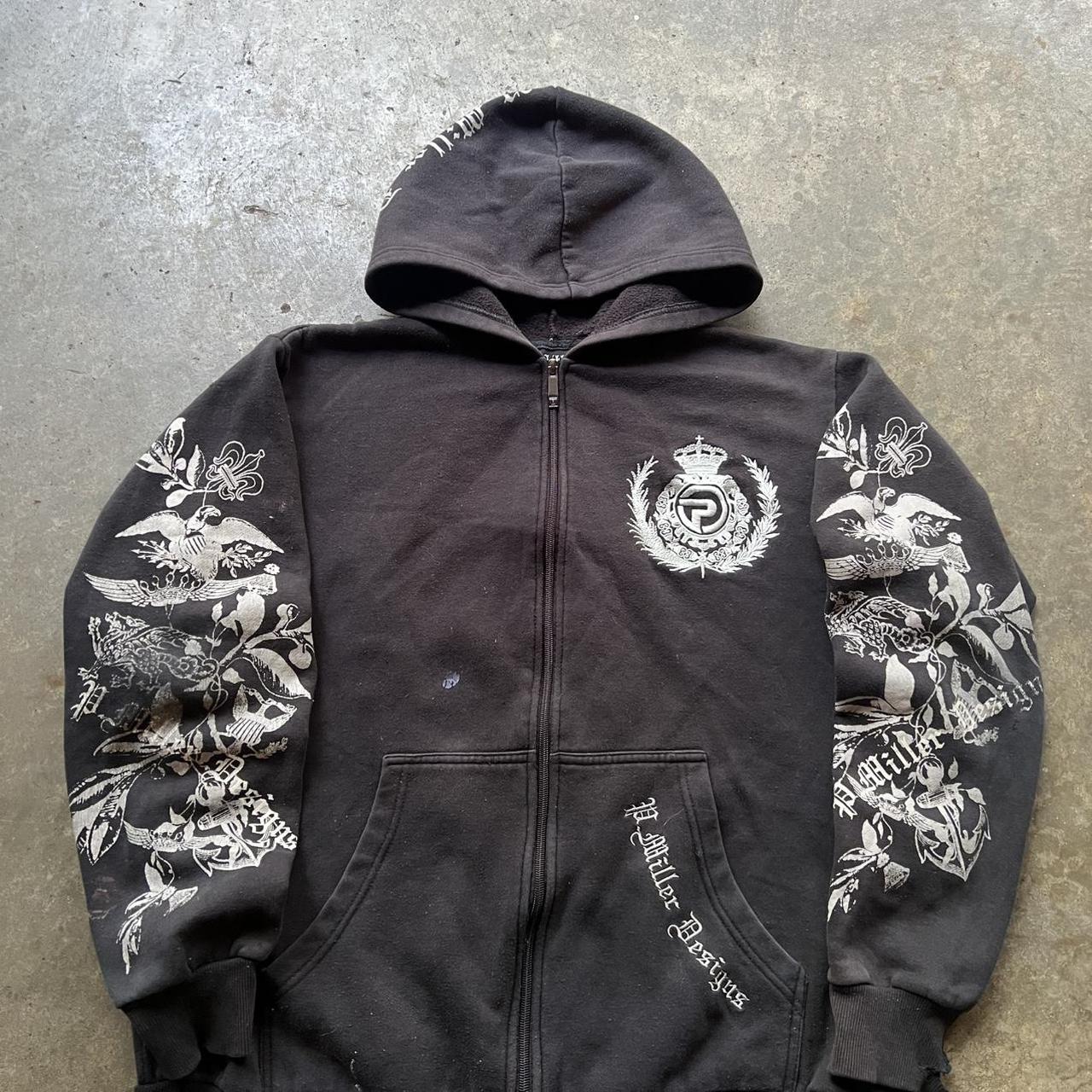 Vintage Y2K Zip Up xl 00s black and white p Miller... | Depop