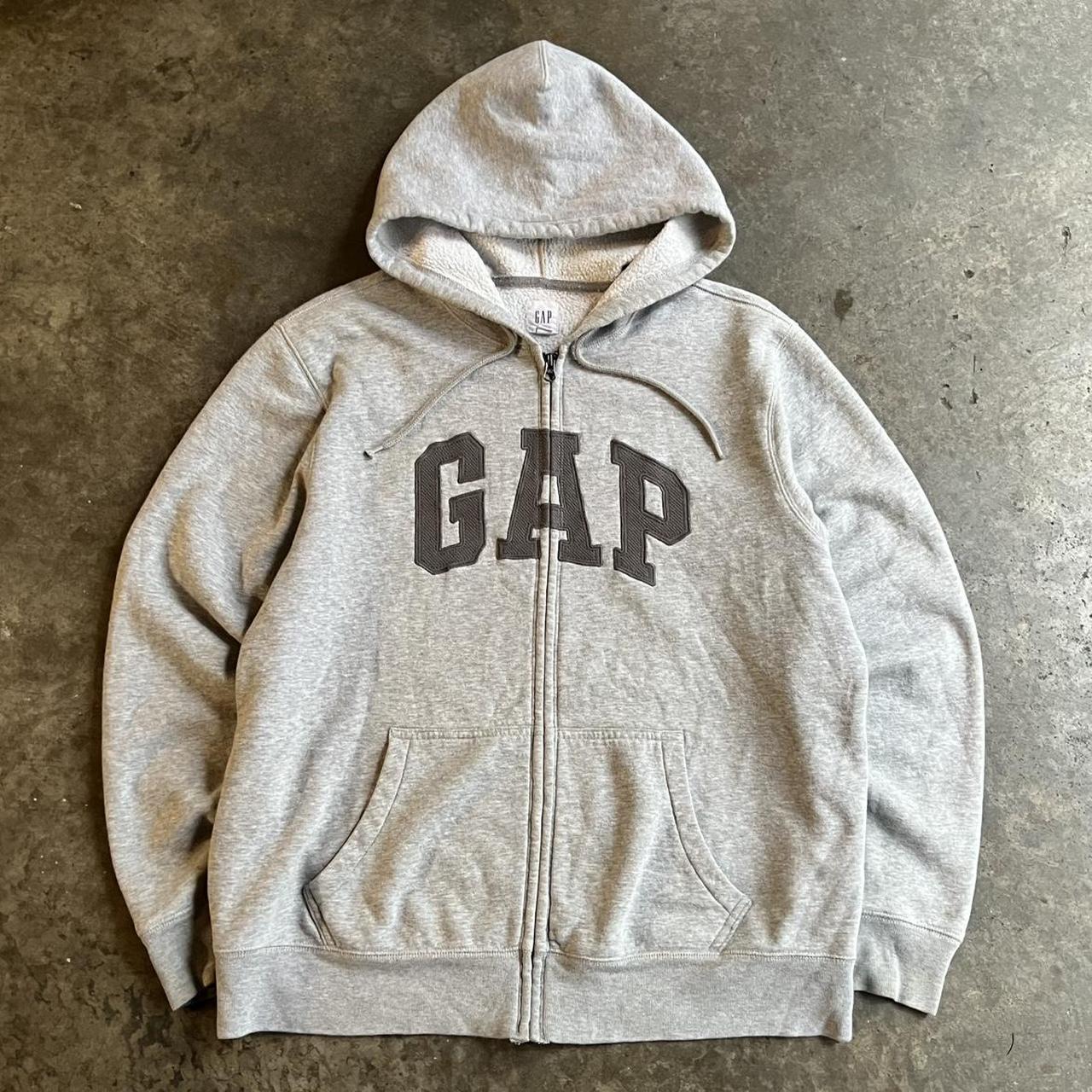 Gap zip up hoodie large 00s gray gap fill zip up... | Depop