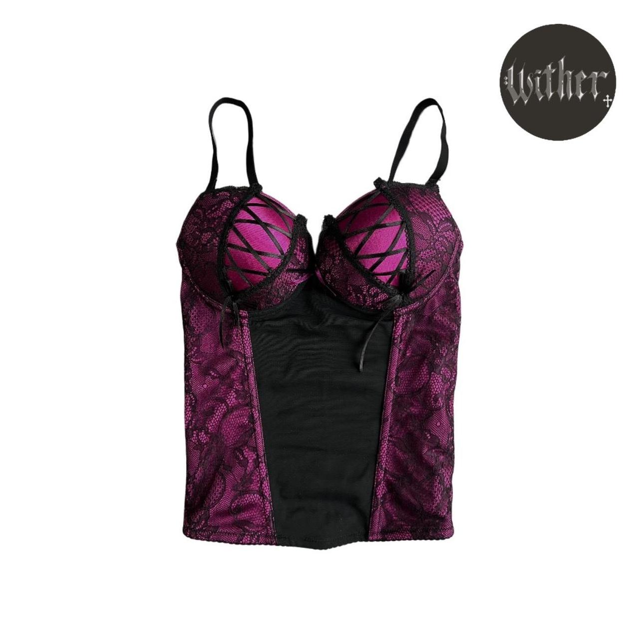 ️🩹 Black Pink Purple Lacey Corset Top Size 10d Depop