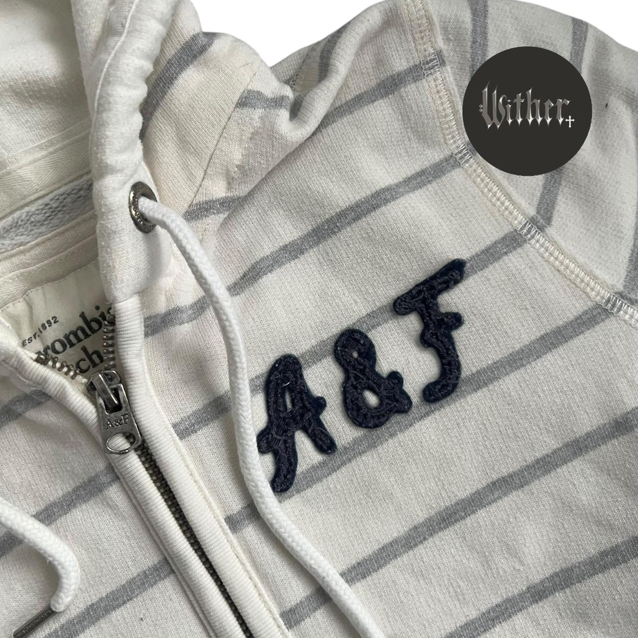 white/grey/ navy blue striped “a&f” graphic patch... | Depop