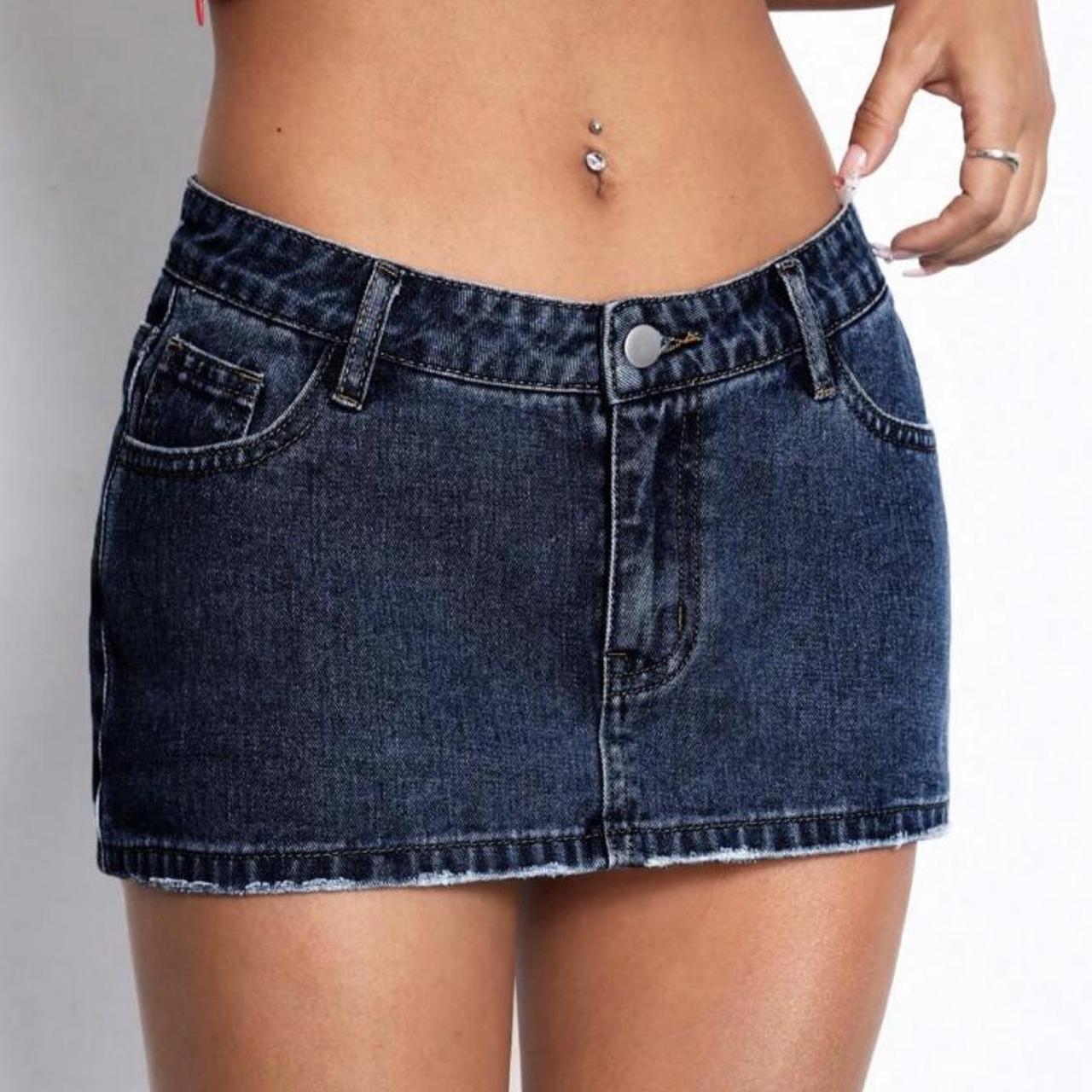Mini dark blue denim skirt SIZE XS Low waisted... | Depop