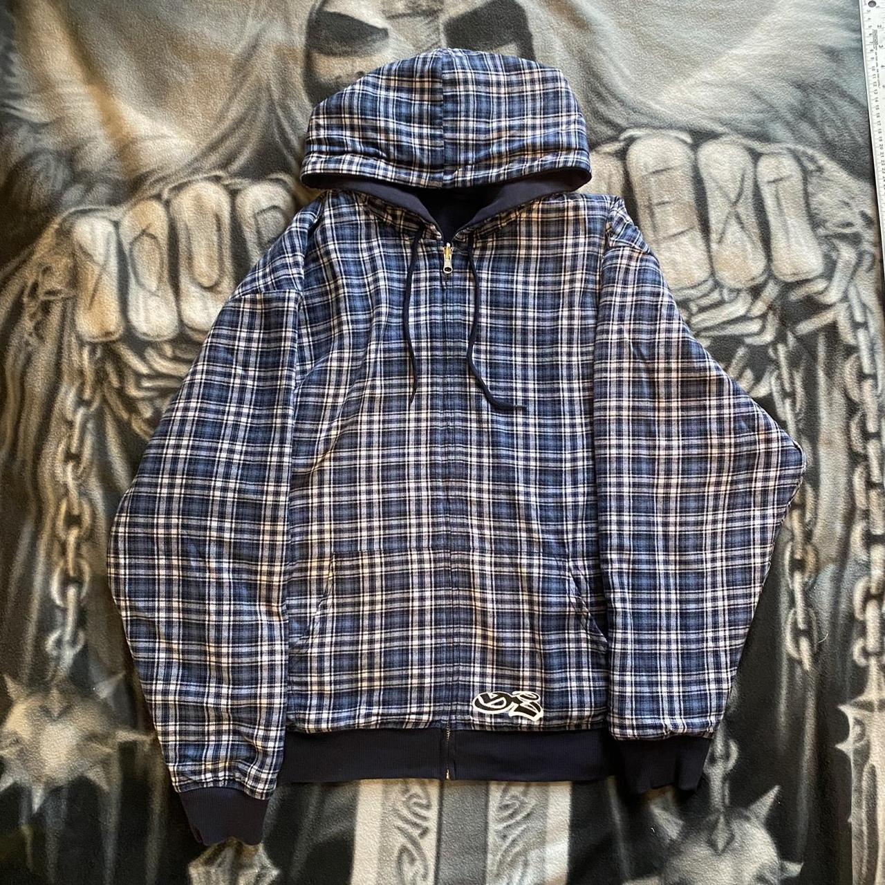 Yardsale skateboards reversible flannel blue zip up... - Depop