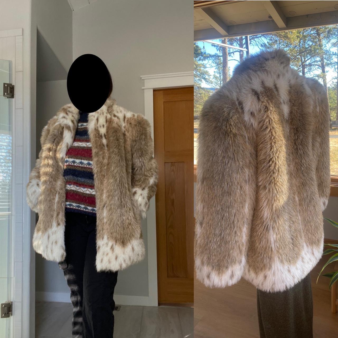 Beautiful faux bobcat fur coat from the 1980s Good... - Depop