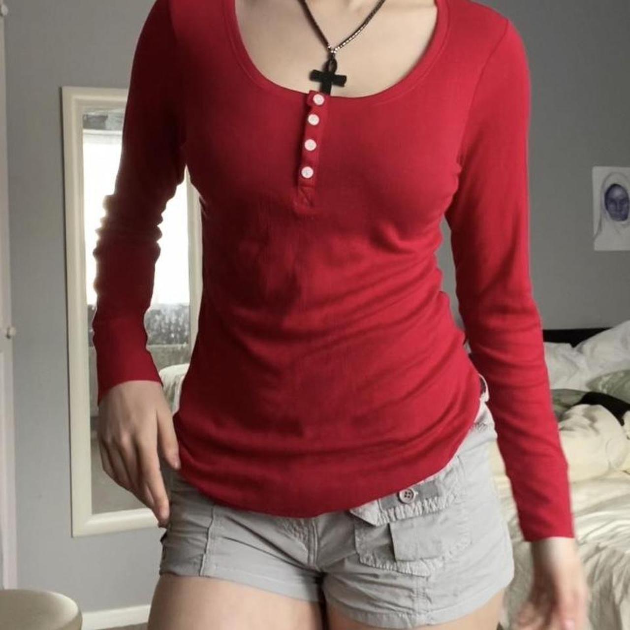 cute cherry red long sleeve henley top 🍒 labelled... - Depop