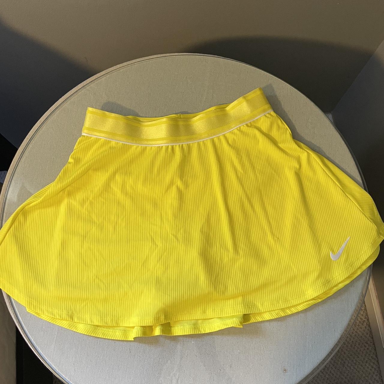 nike yellow dri fit tennis skirt ~built in spandex... - Depop