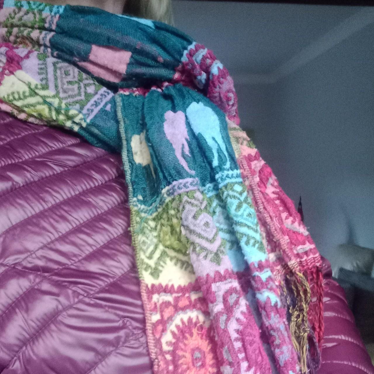 Llama print long knitted scarf with multi-colour... - Depop