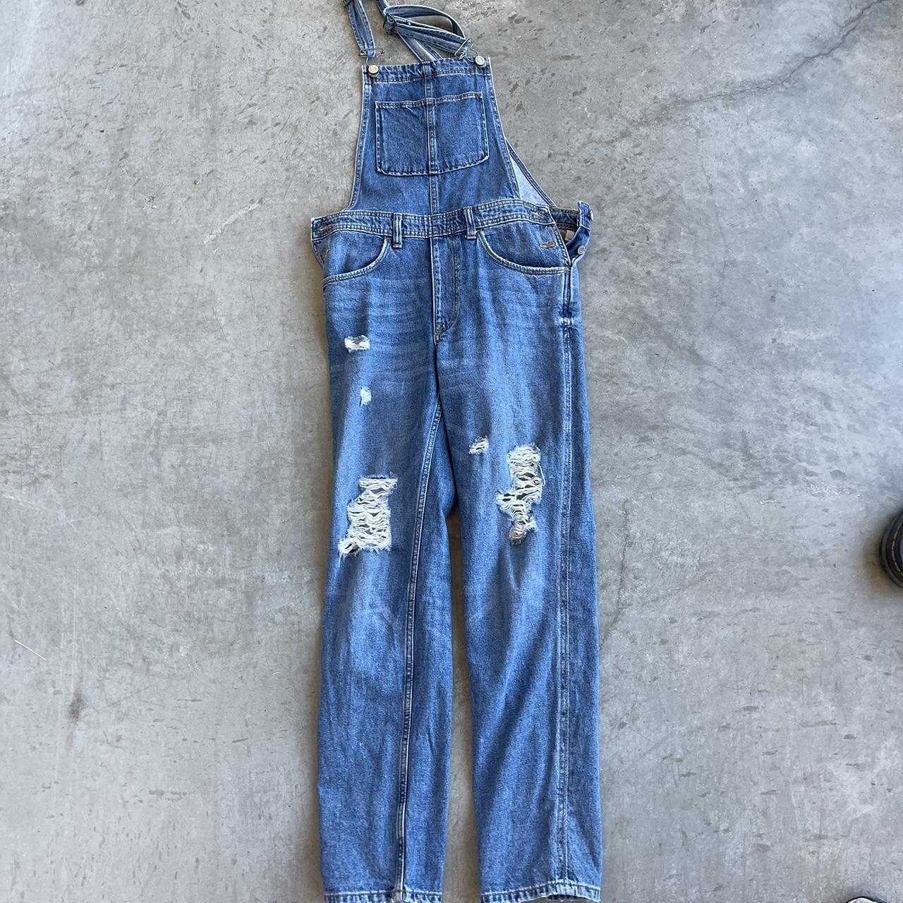 Denim distressed overalls - Depop