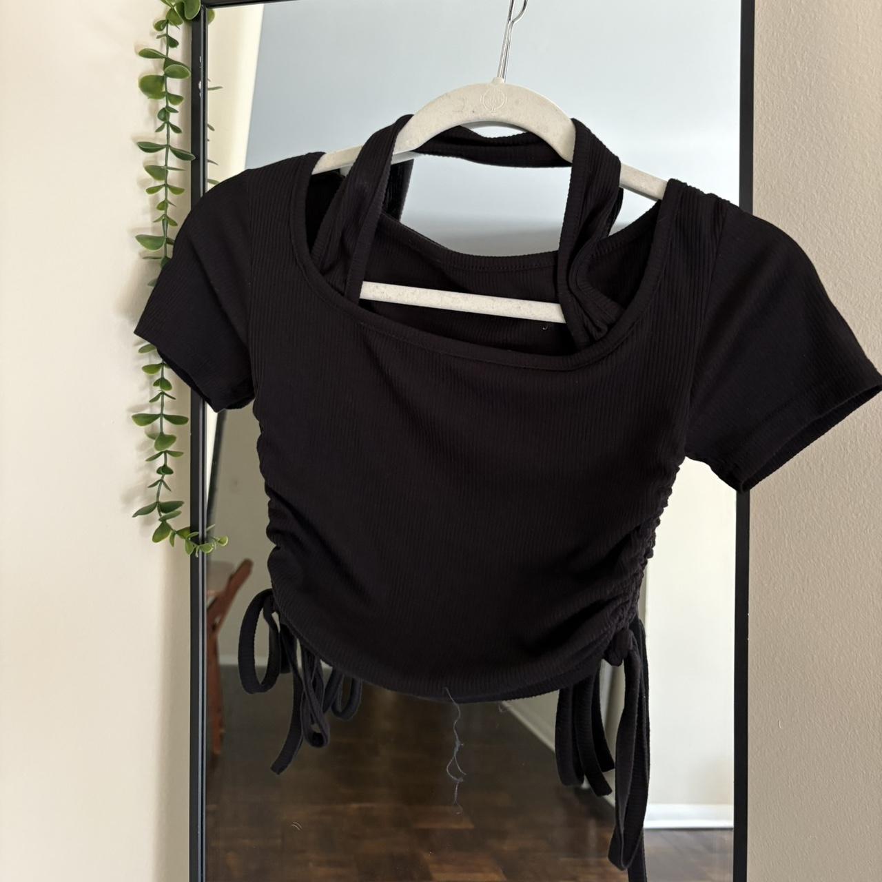 Cute acubi korean crop top with tie detail worn... | Depop