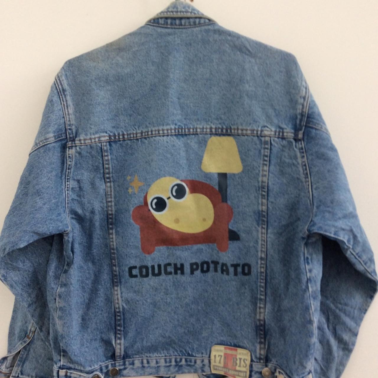 Couch potato Print Denim jacket. Customers will... - Depop