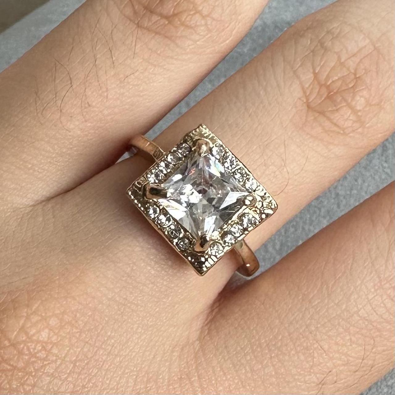 Gold ring with square gemstone Size: 7 🪼 Shipping... - Depop