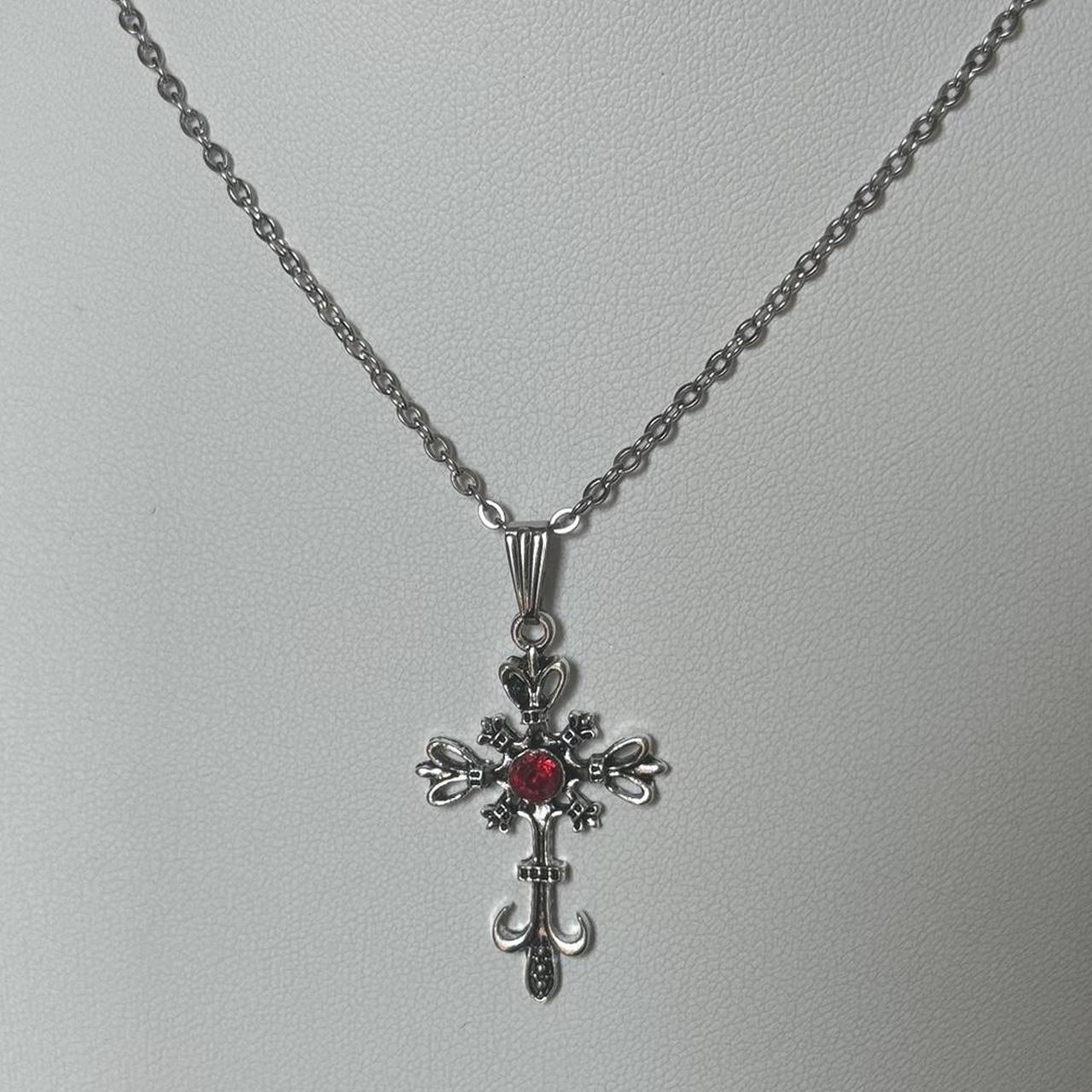♥️ ️ Gothic red gem cross Necklace ️♥️ • 16”-18”... - Depop