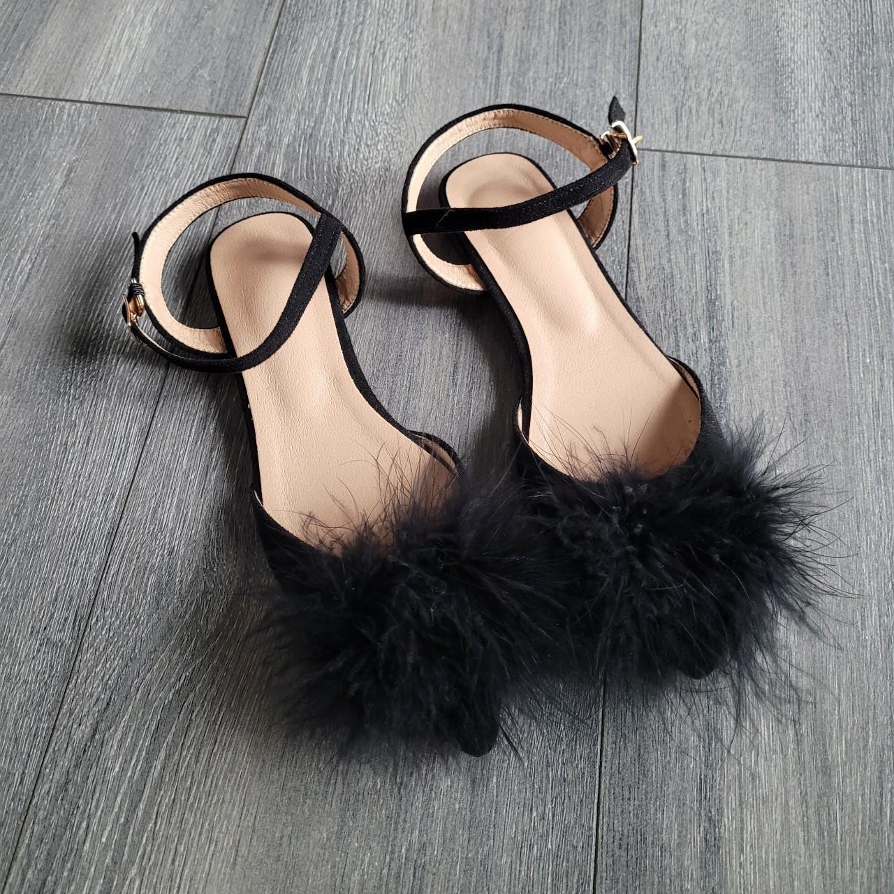 Black fluff flat shoes 🌸 🌸 Never Worn 🌸 So cute... - Depop