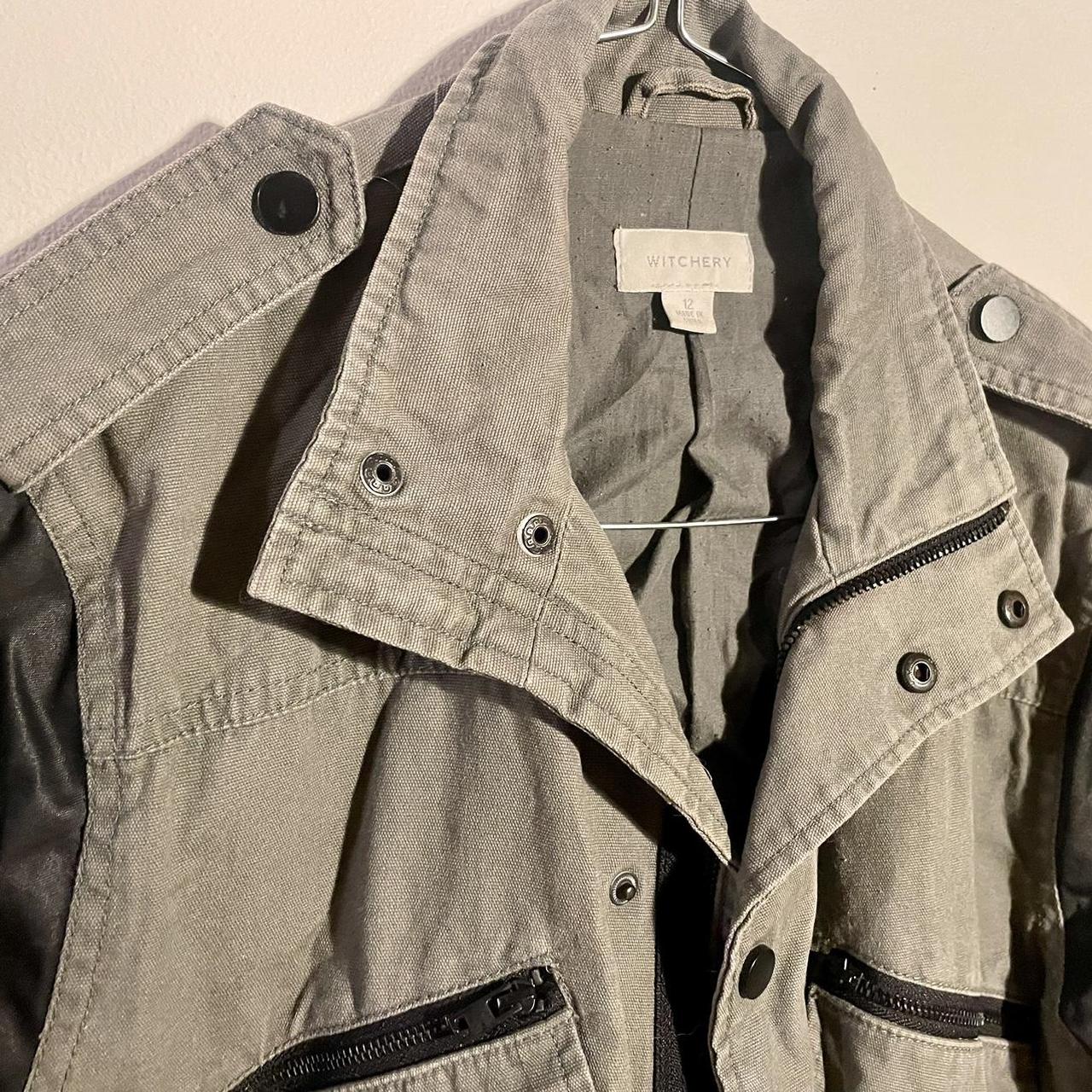 Witchery khaki jacket with black leather look... - Depop