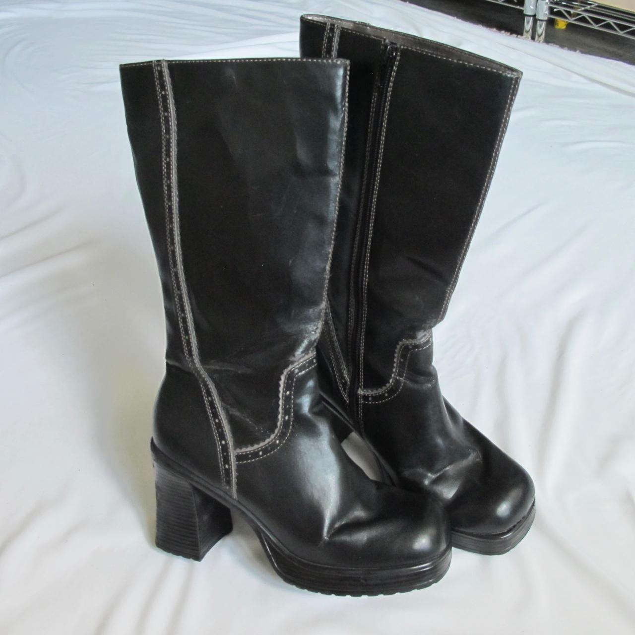 Vintage Y2K Faux Leather Platform Boots - by the... - Depop