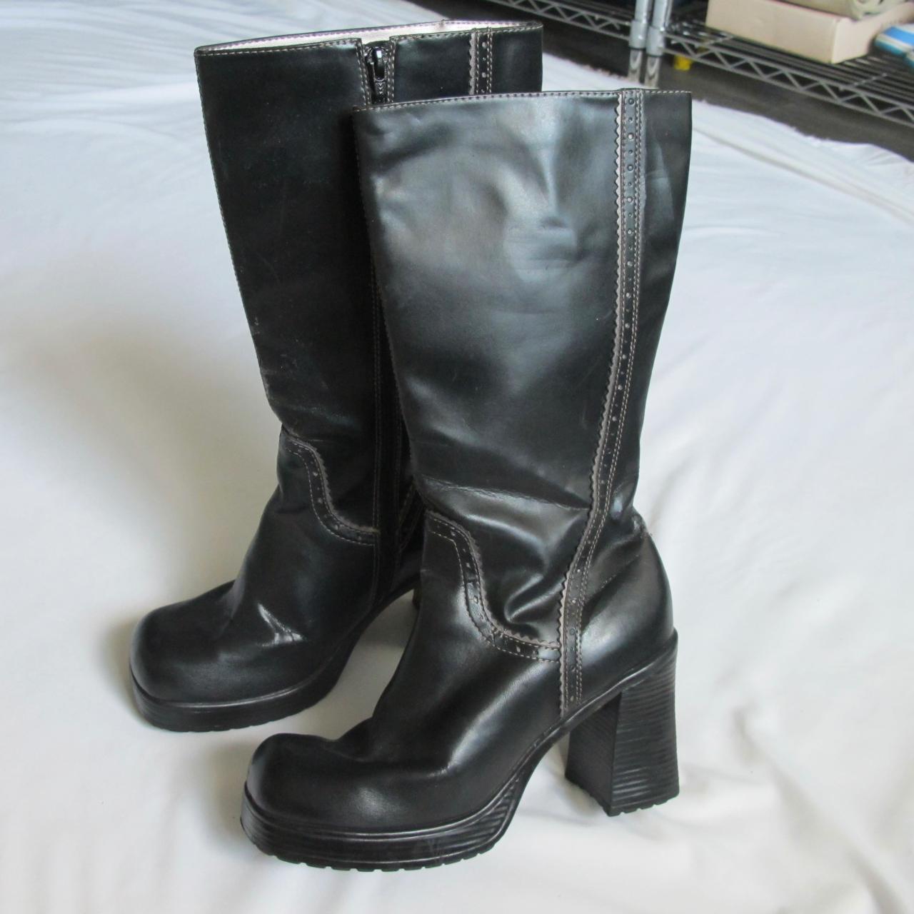 Vintage Y2K Faux Leather Platform Boots - by the... - Depop